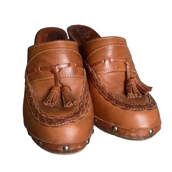 Michael Kors | Shoes | Michael Kors Clogs Wooden Heels Leather Mules ...